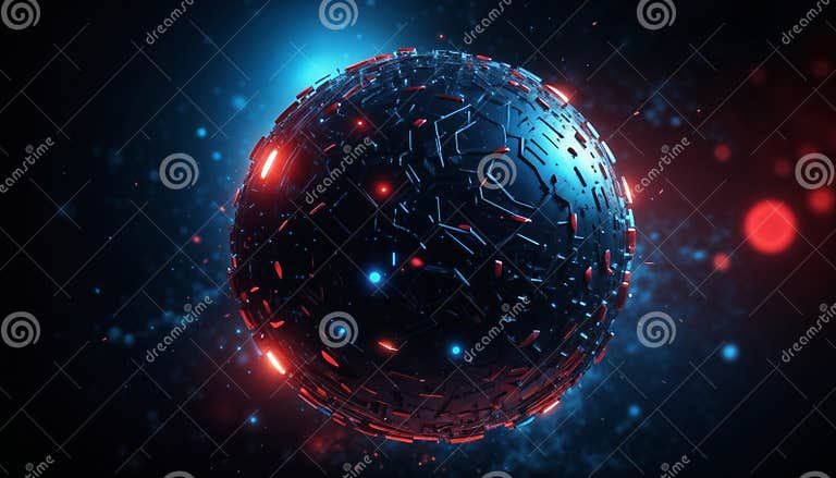 Futuristic Digital Sphere with Glowing Particles Against a Dark ...