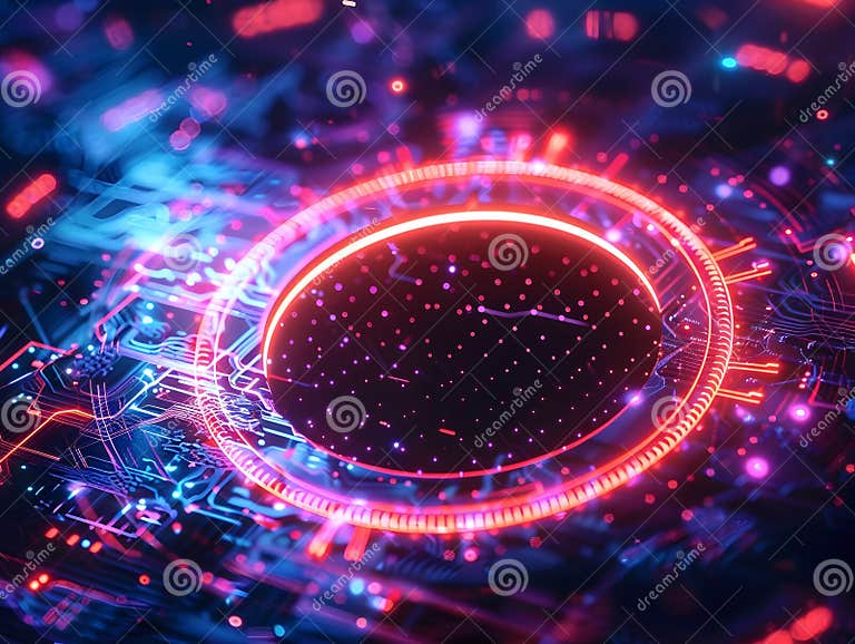 Futuristic Digital Technology Circle with Intricate Micro Circuitry ...