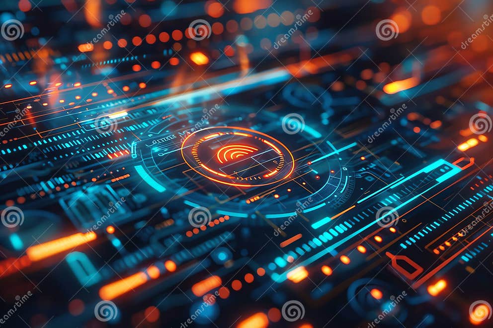 Futuristic Digital Technology Interface with Glowing Orange and Blue ...