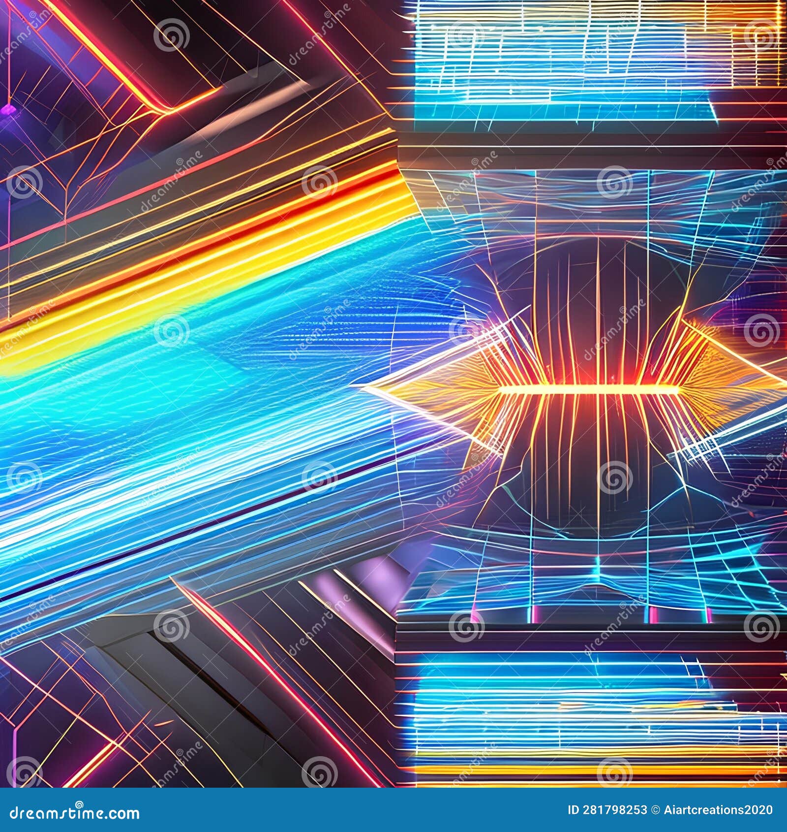 A Futuristic Digital Texture with Neon Geometric Patterns and Glowing ...