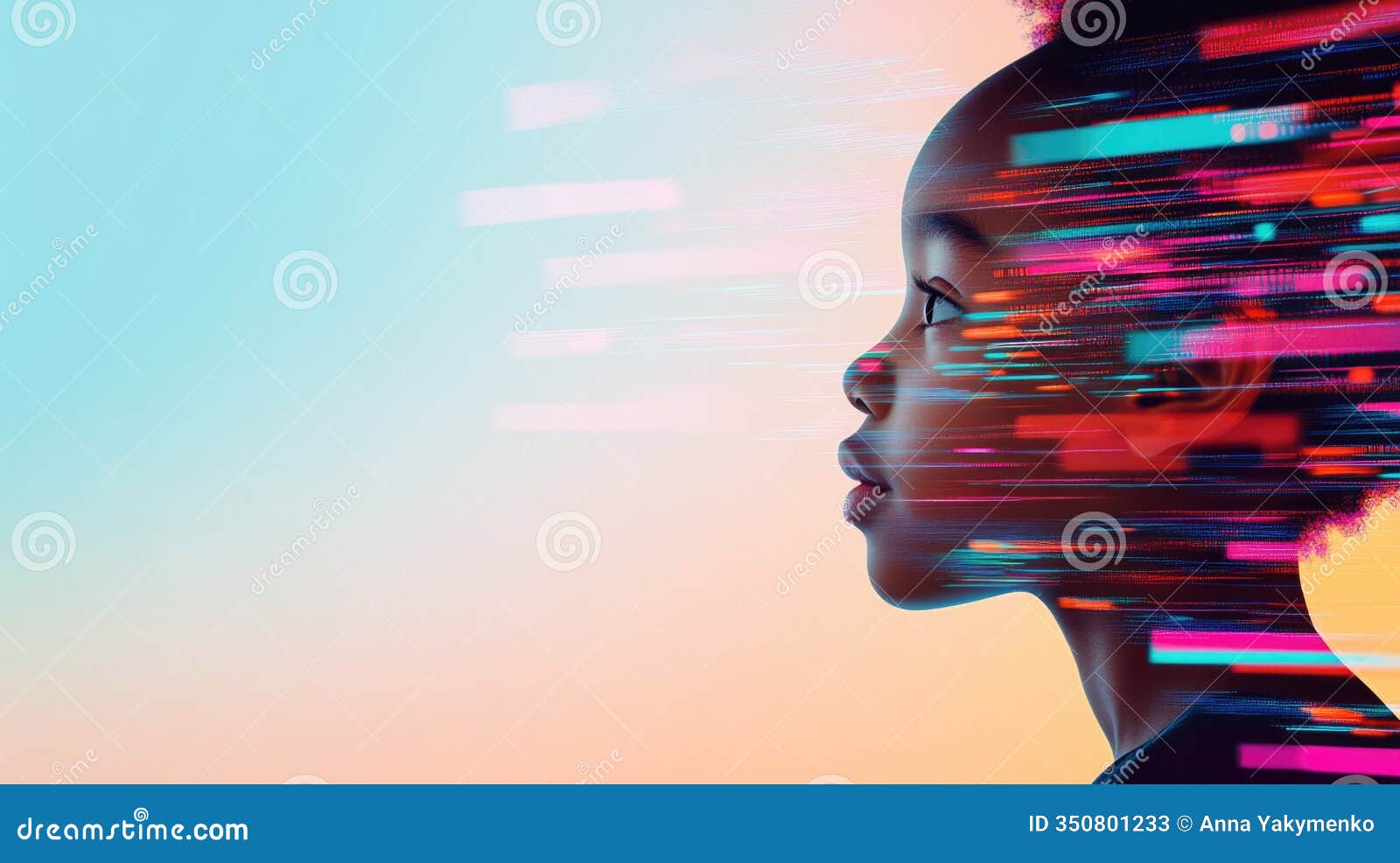 Futuristic Digital Thinking Concept with Neon Colors and Abstract Brain ...