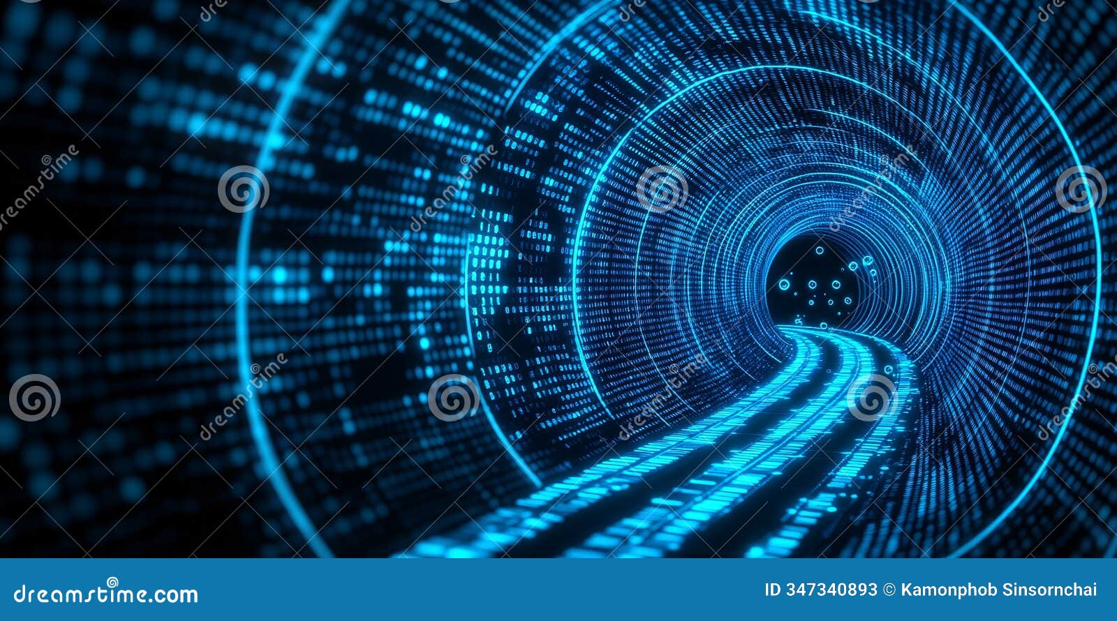 Futuristic Digital Tunnel Binary Code Data Stream Technology Background Stock Illustration ...