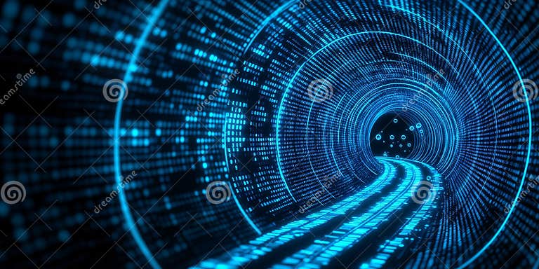 Futuristic Digital Tunnel Binary Code Data Stream Technology Background ...