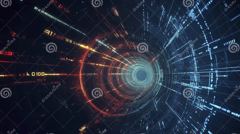 Futuristic Digital Tunnel with Vibrant Lines and Binary Code. Stock ... Futuristic Digital Tunnel with Vibrant Lines and Binary Code. Stock ...