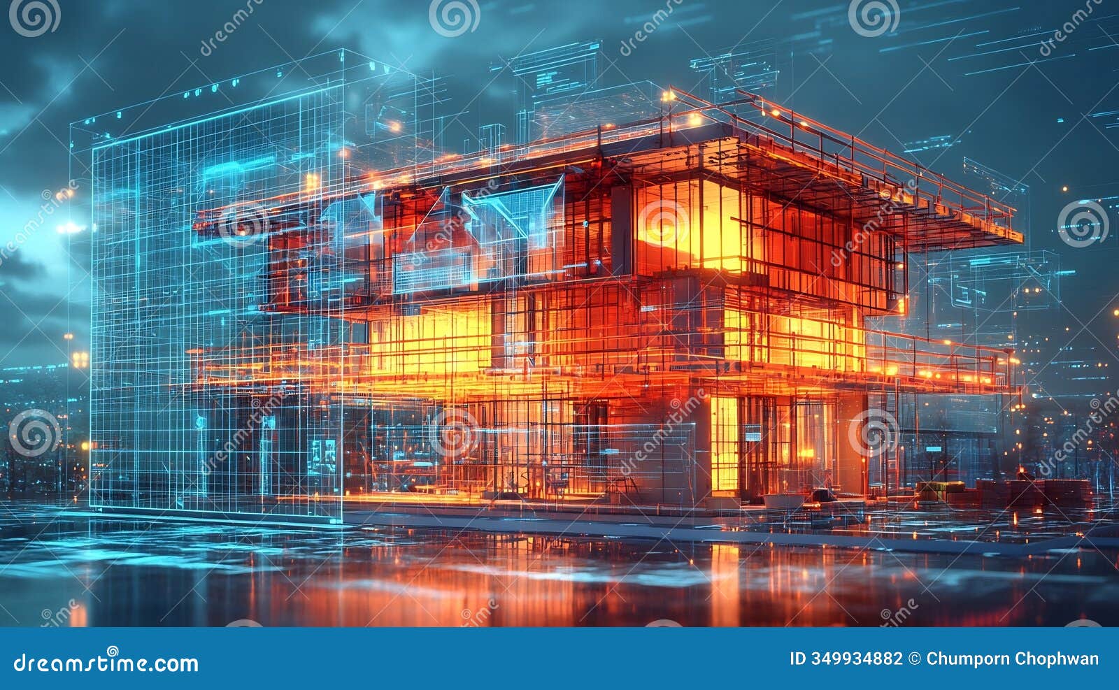 Futuristic Digital Twin House Construction Site With 3D Holographic ...