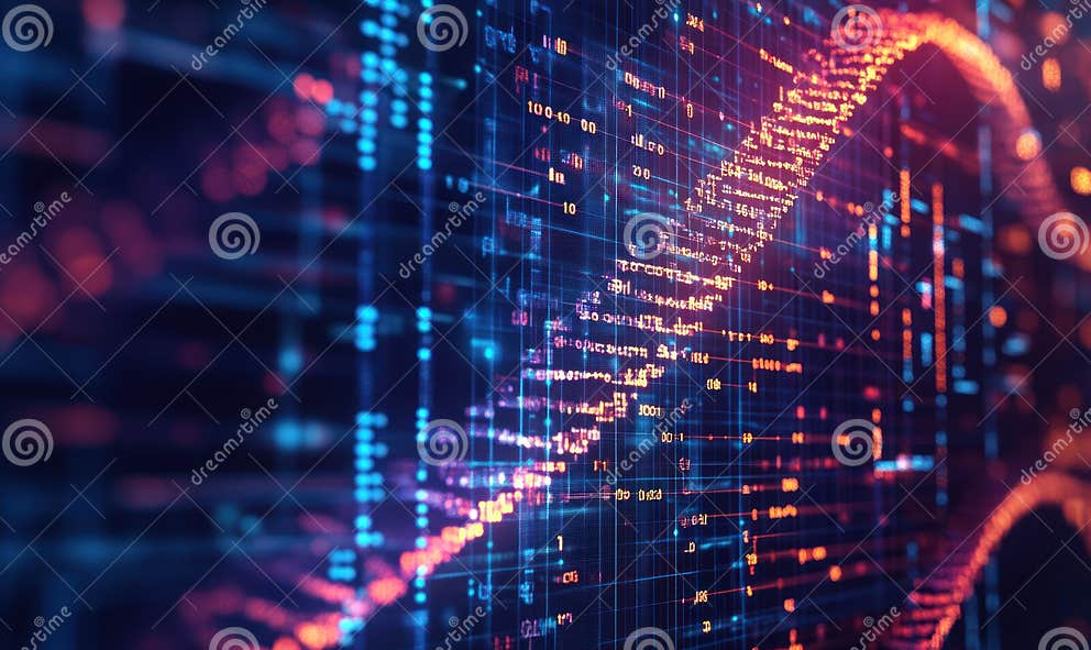 Futuristic Digital Visualization of a DNA Sequence Intertwined with ...