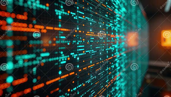Futuristic Digital Wall Displays Data Streams. Abstract Tech Background Shows Flowing Binary ...