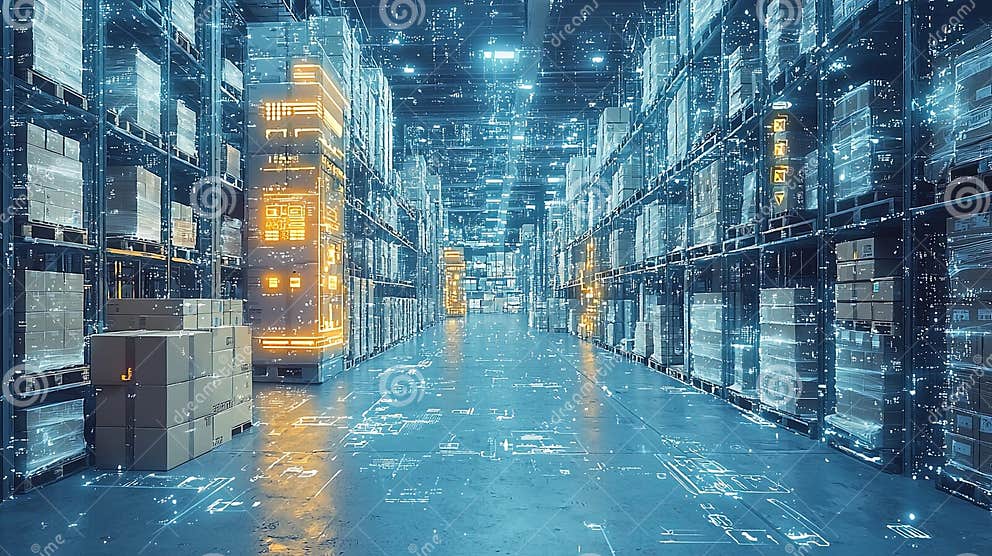 Futuristic Digital Warehouse with Advanced Technology Integration Stock ...