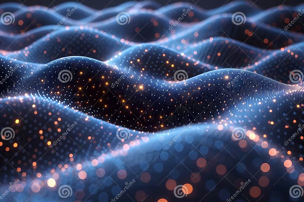 Futuristic Digital Wave with Glittering Particles and Dynamic Mesh Grid ...