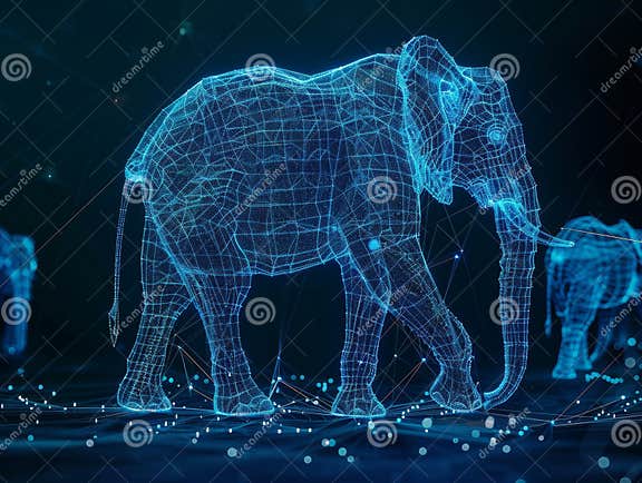 Futuristic Digital Wireframe Elephant in a Virtual Reality Environment ...