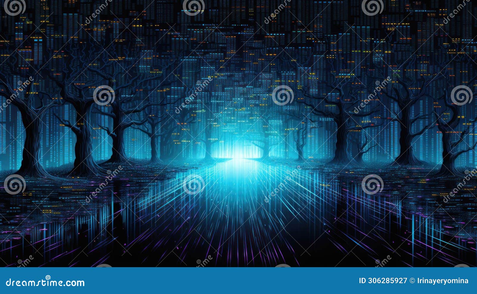 Futuristic Digital World With Binary Code Streams Retro Futuristic Binary Code Pixel Art
