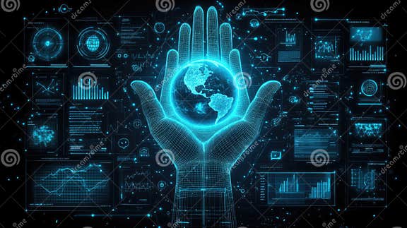 Futuristic Digital World in Hand with Data Visualizations and Analytics ...