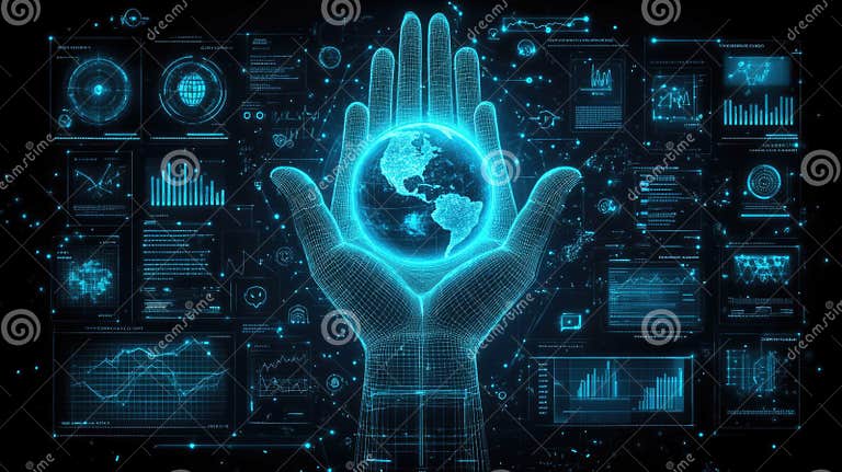 Futuristic Digital World in Hand with Data Visualizations and Analytics ...