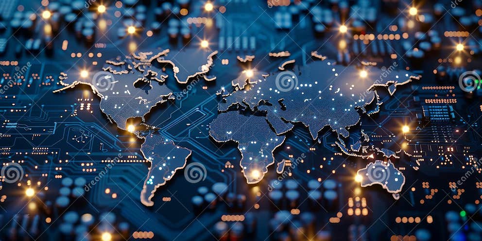 Futuristic Digital World Map with Glowing Connections. Global Network ... Futuristic Digital World Map with Glowing Connections. Global Network ...