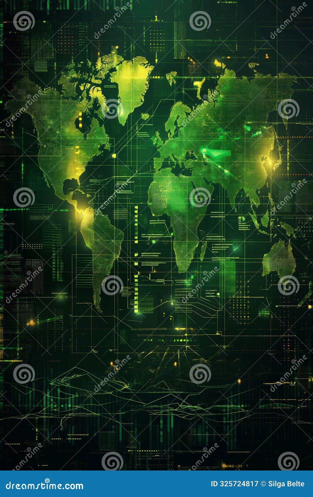 Futuristic Digital World Map with Glowing Green Data Points and Copy ... Futuristic Digital World Map with Glowing Green Data Points and Copy ...