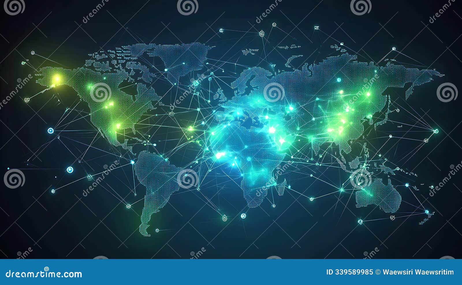 A Futuristic Digital World Map with Glowing Grid Lines. Stock ...