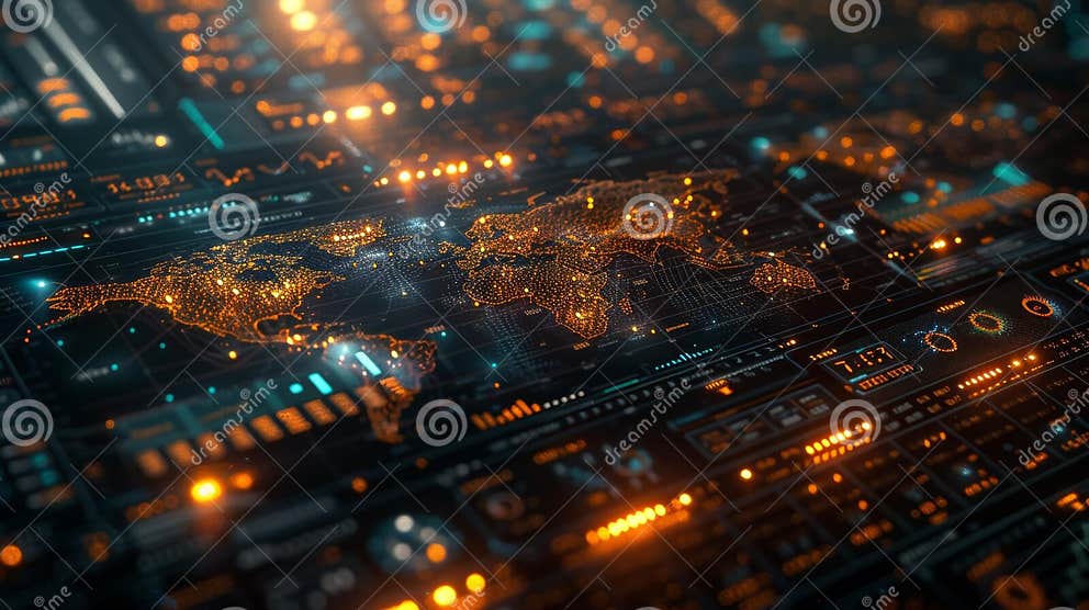 Futuristic Digital World Map Interface - Generative Ai Stock ...