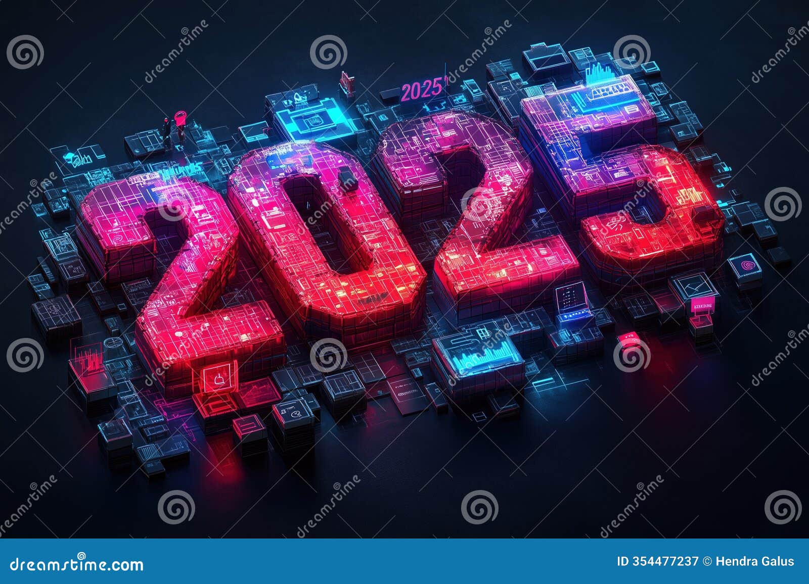 2025 Futuristic Digital Year Technology Abstract Neon Cyberpunk Circuit Board Design Royalty ...