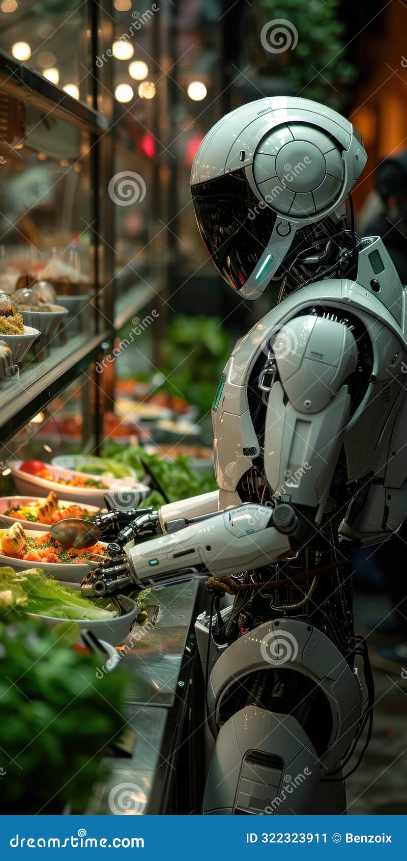 Futuristic Dining with Robots in a Modern Buffet, Hitech Integration ...