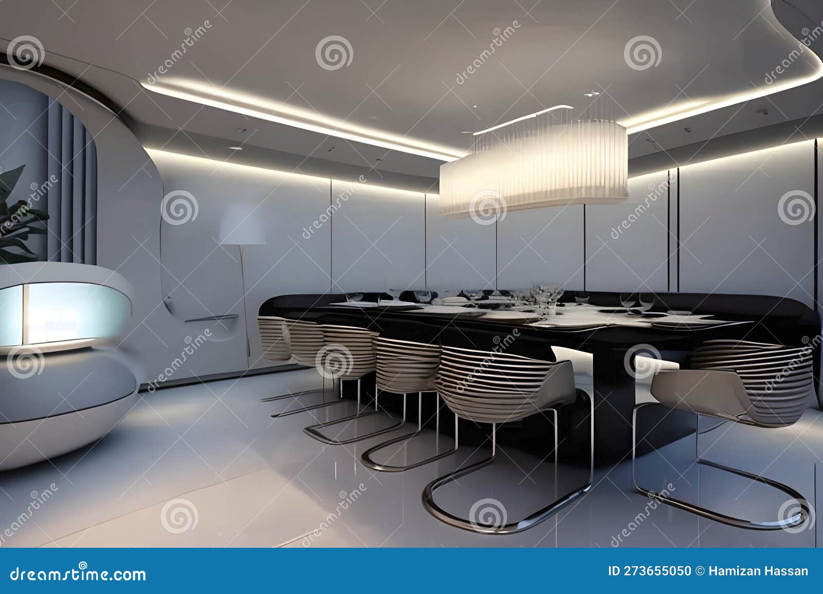 Futuristic Dining Room for Modern Homes Stock Illustration ...