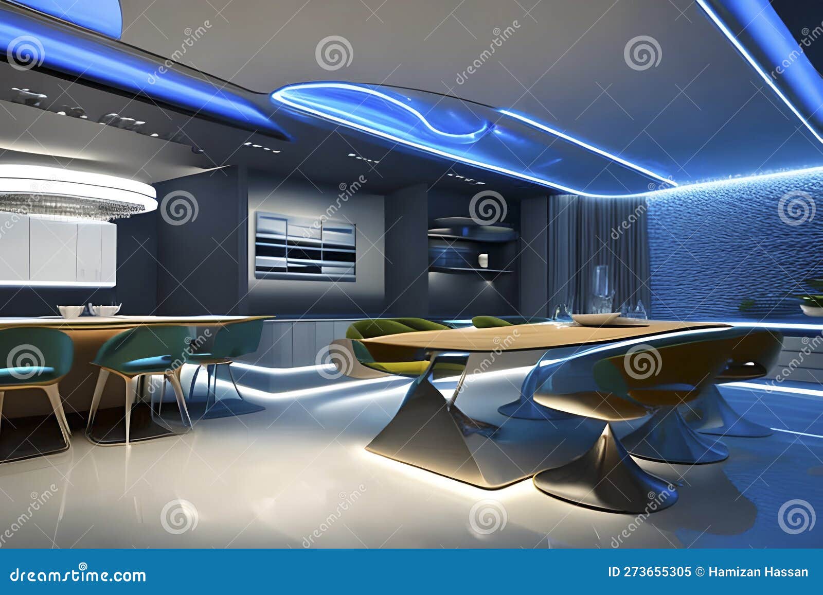Futuristic Dining Room for Modern Homes Stock Illustration ...