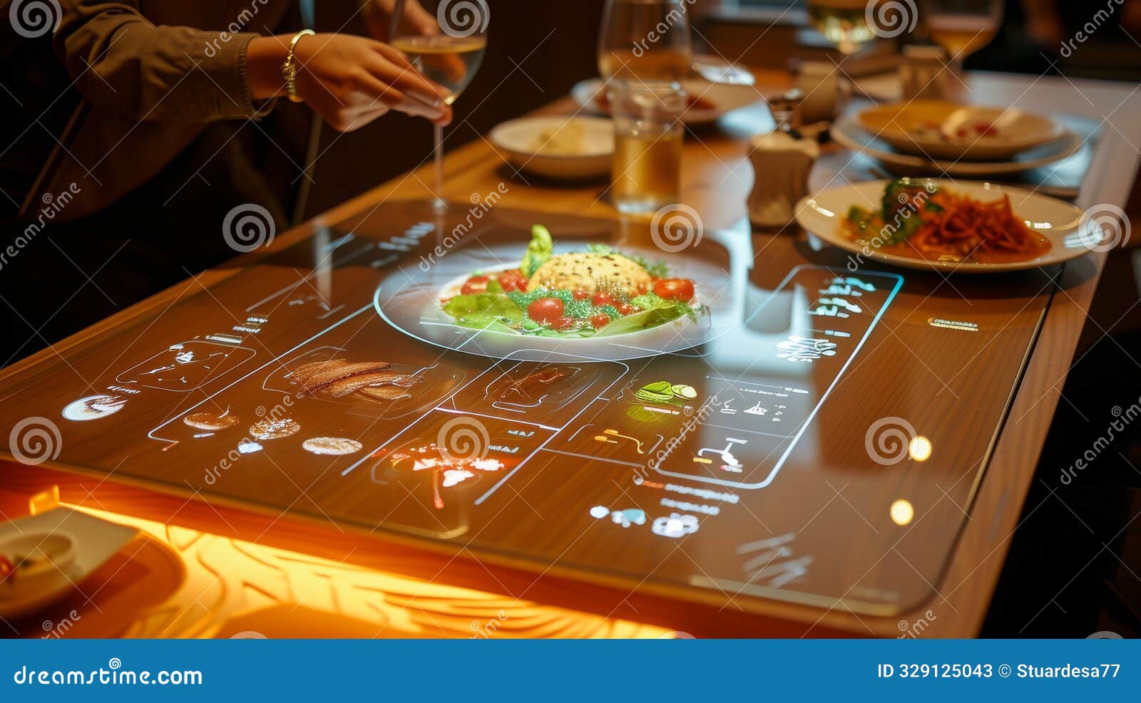 Futuristic Dining Table with Interactive Menu Display Stock Image ...