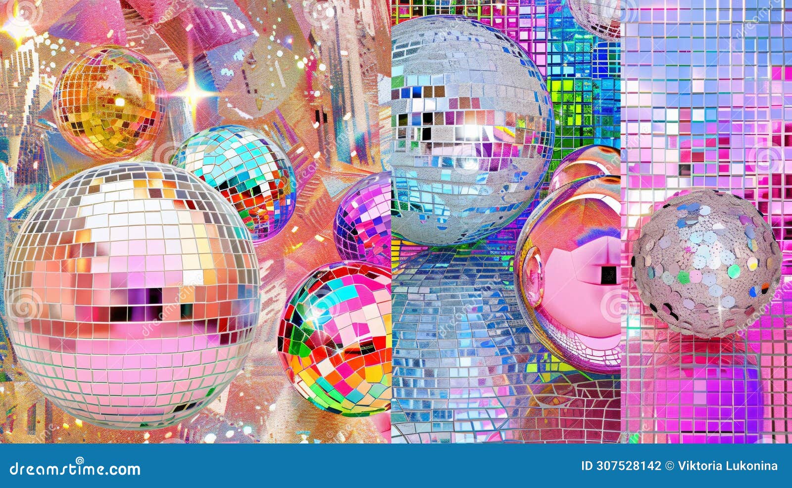 Futuristic Disco Balls Montage with Colorful Stock Photo - Image of ...