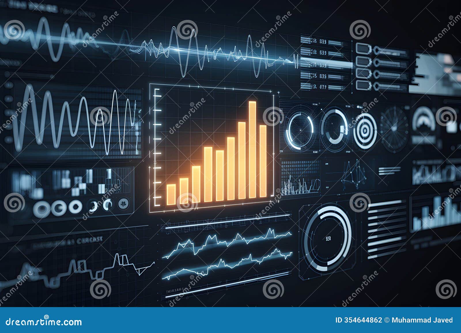 Futuristic Display with Glowing Data Charts, Emphasizing Innovation and ...