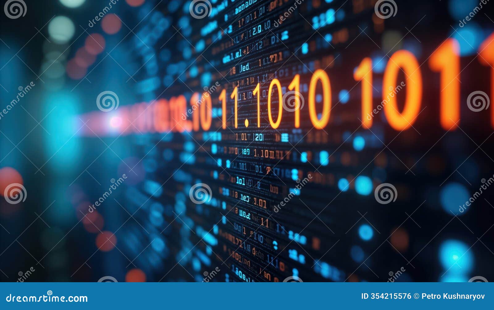Futuristic Display Shows Binary Code. Abstract Digital Matrix Background. High-tech Tech Data ...