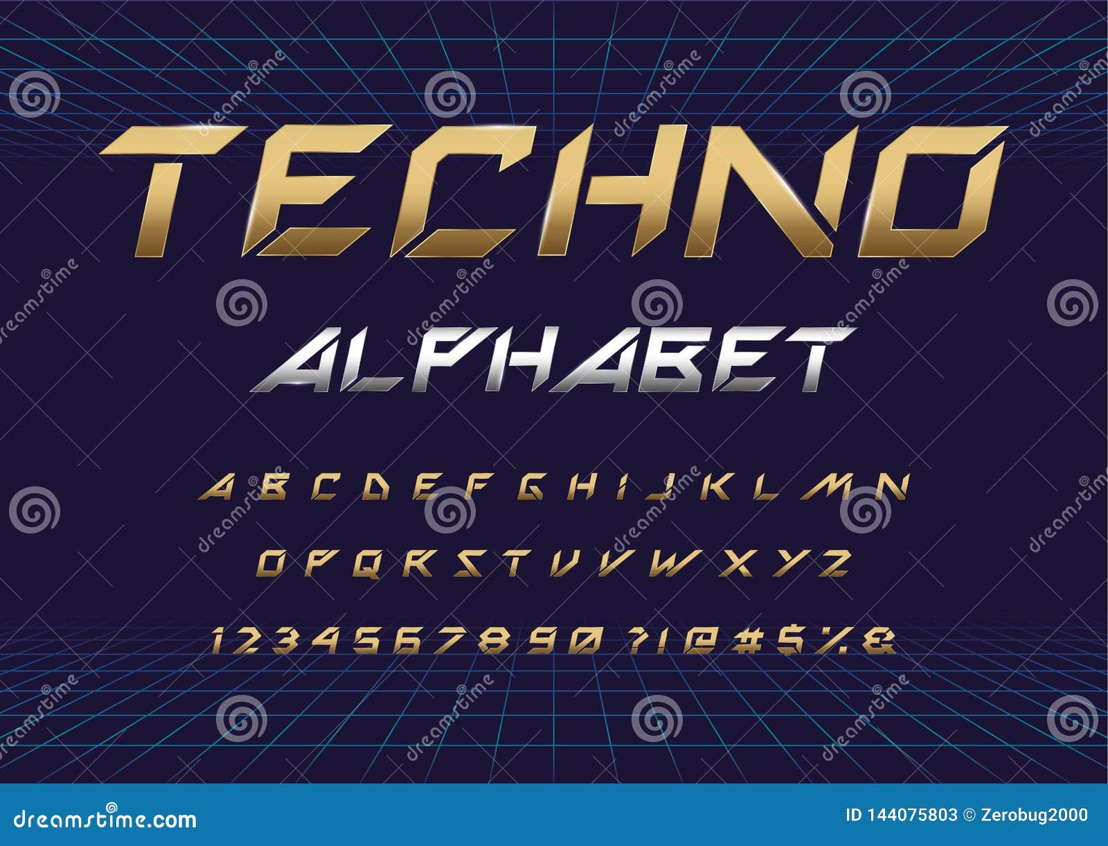 Techno font stock vector. Illustration of style, metallic - 144075803