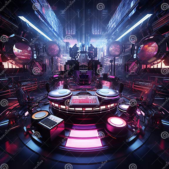 Futuristic DJ Setup with Immersive Lighting Effects Stock Image - Image ...