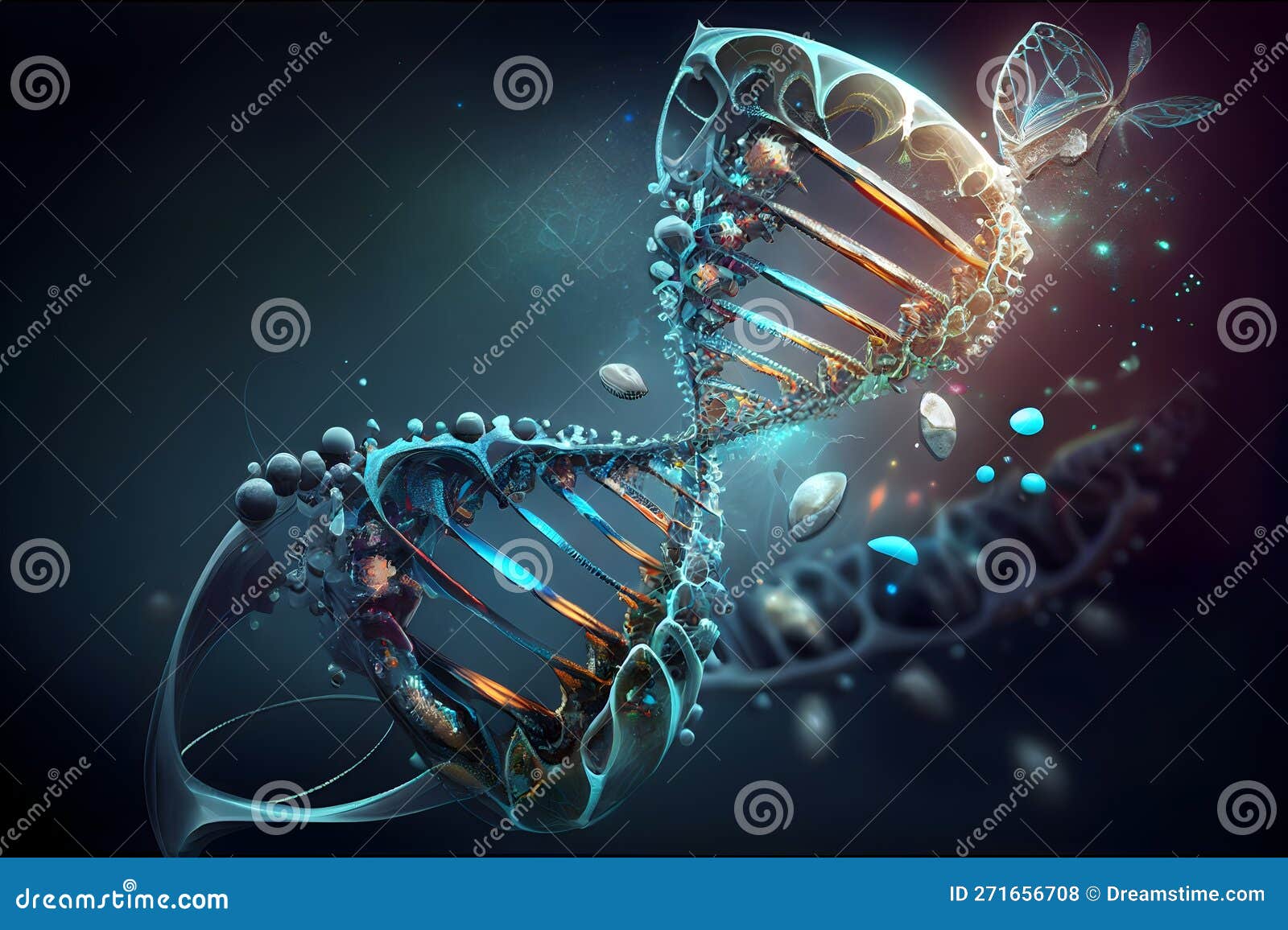 Futuristic DNA Helix on Black Background. DNA Science Background ...