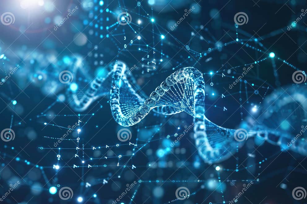 Futuristic DNA Helix with Glowing Data Connections in a Digital Matrix Stock Illustration ...