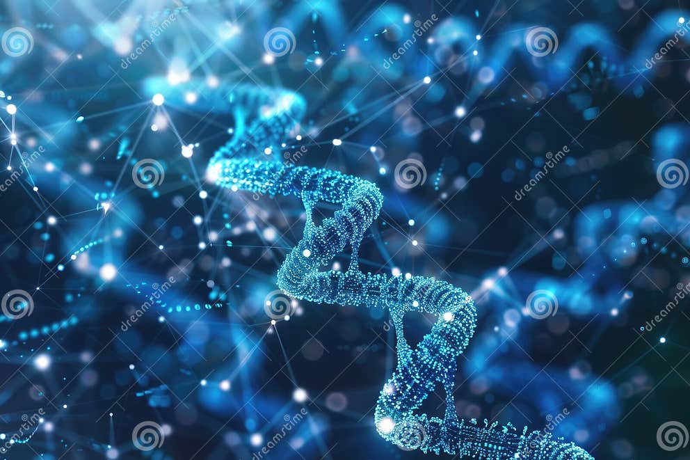 Futuristic DNA Helix with Glowing Data Connections in a Digital Matrix ...