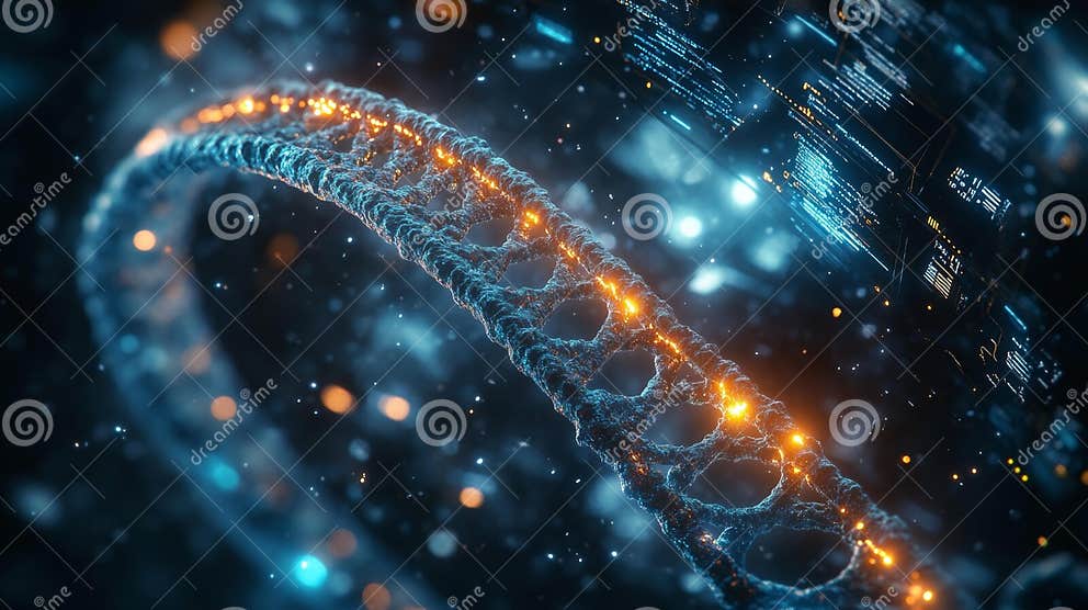 Futuristic Dna Strand with Glowing Elements - Generative Ai Stock ...