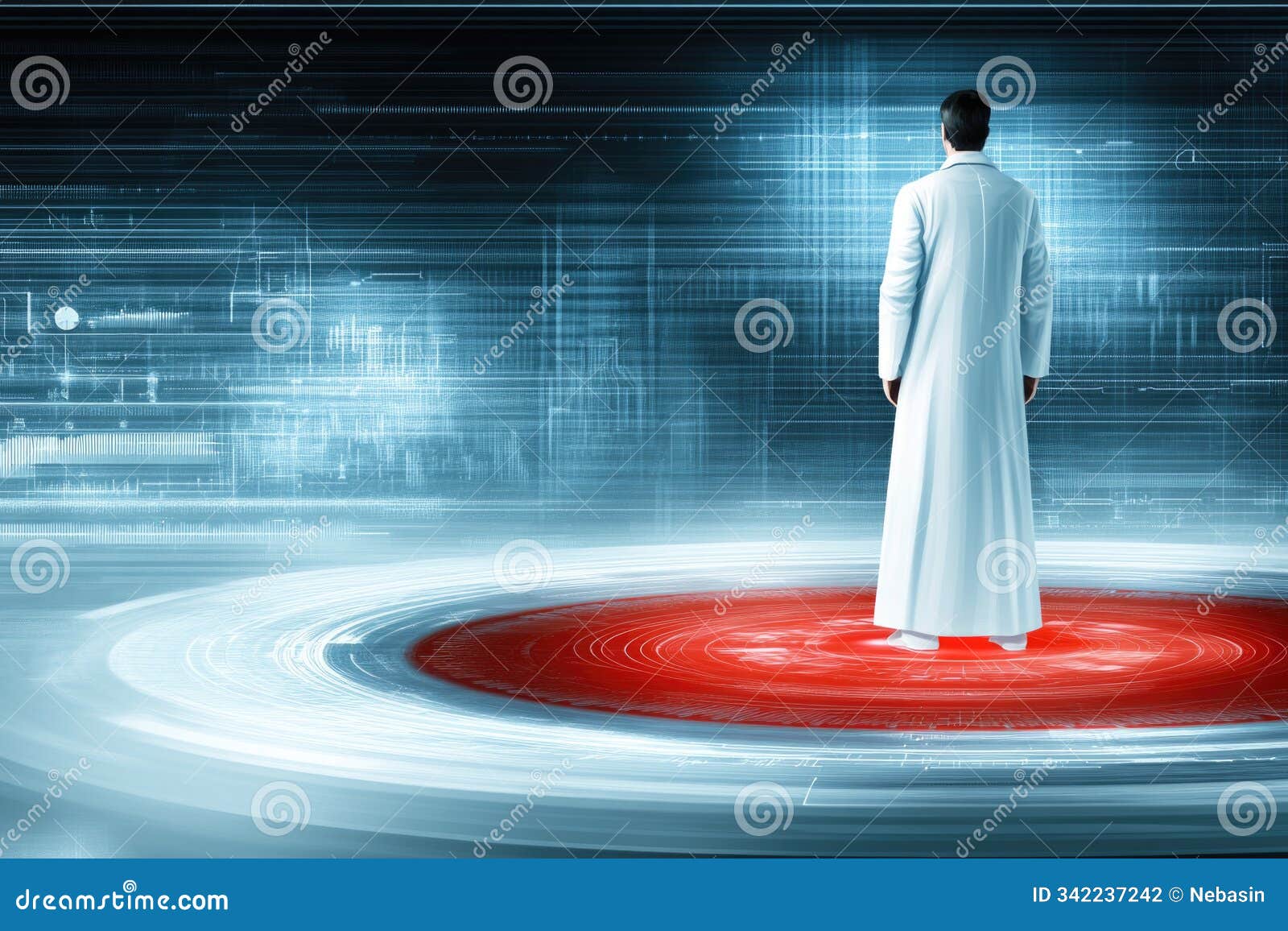 Futuristic Doctor Standing on Target of Digital Interface in Sci-fi ...