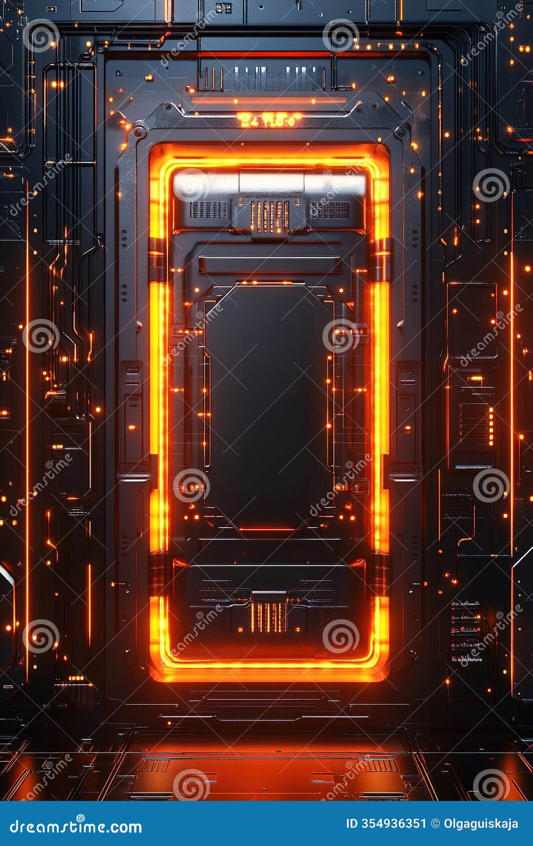 Futuristic Door with Glowing Orange Lights in a High-tech Environment ...