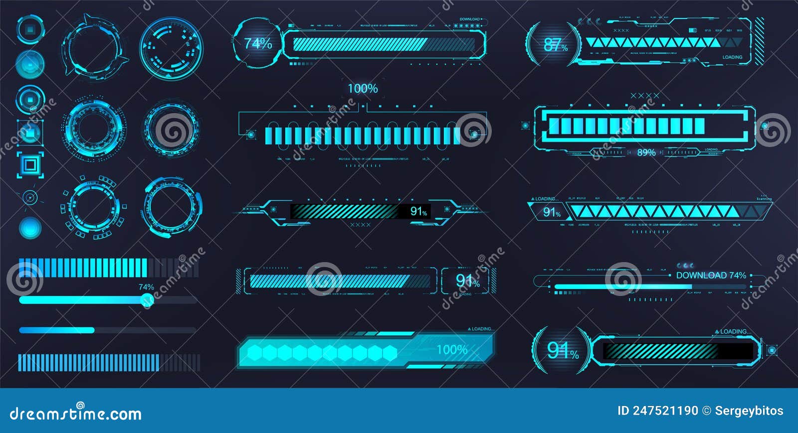 Futuristic Download Progress Bar HUD. Blue Digital Elements Stock ...