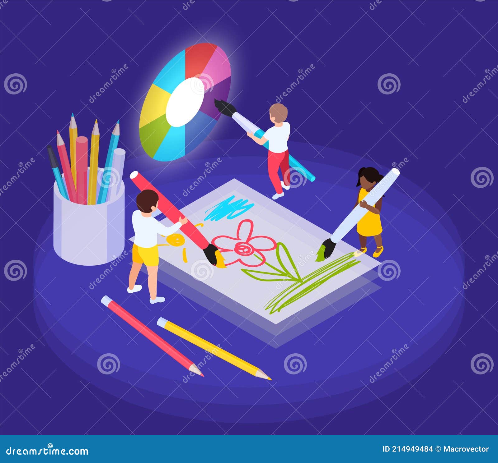 Futuristic Drawing Children Composition Stock Vector - Illustration of ...
