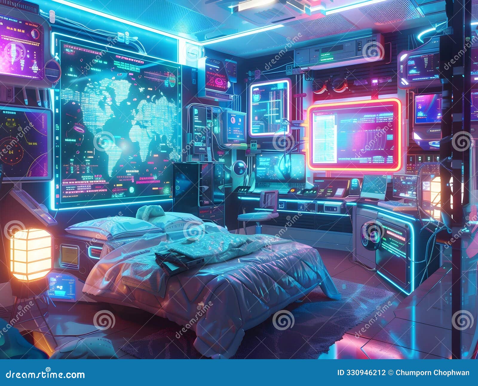 Futuristic Dream Analysis Room with Digital Journals and Holographic ...