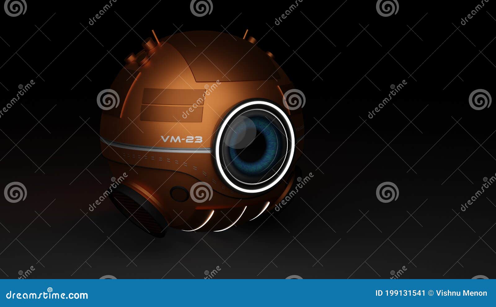 Futuristic Droid with Big Blue Eyes Floating Stock Illustration ...