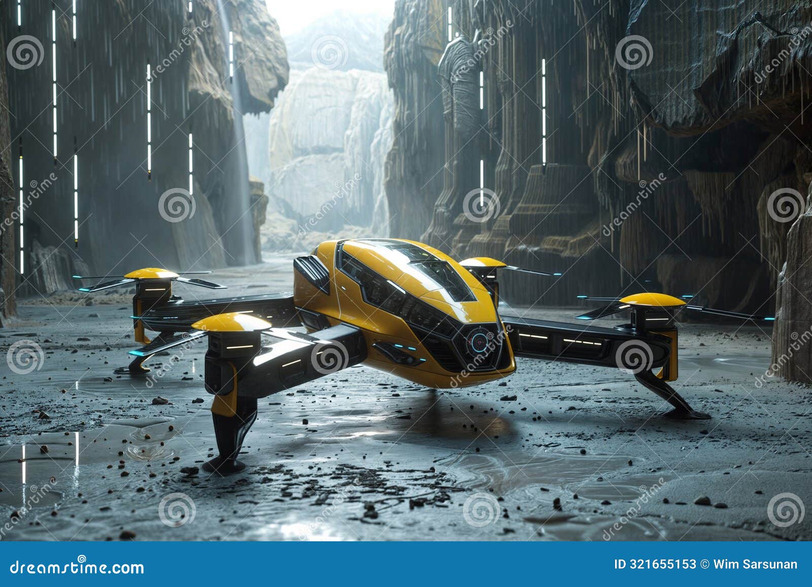 Futuristic Drone in Modern Architectural Space Stock Illustration ...