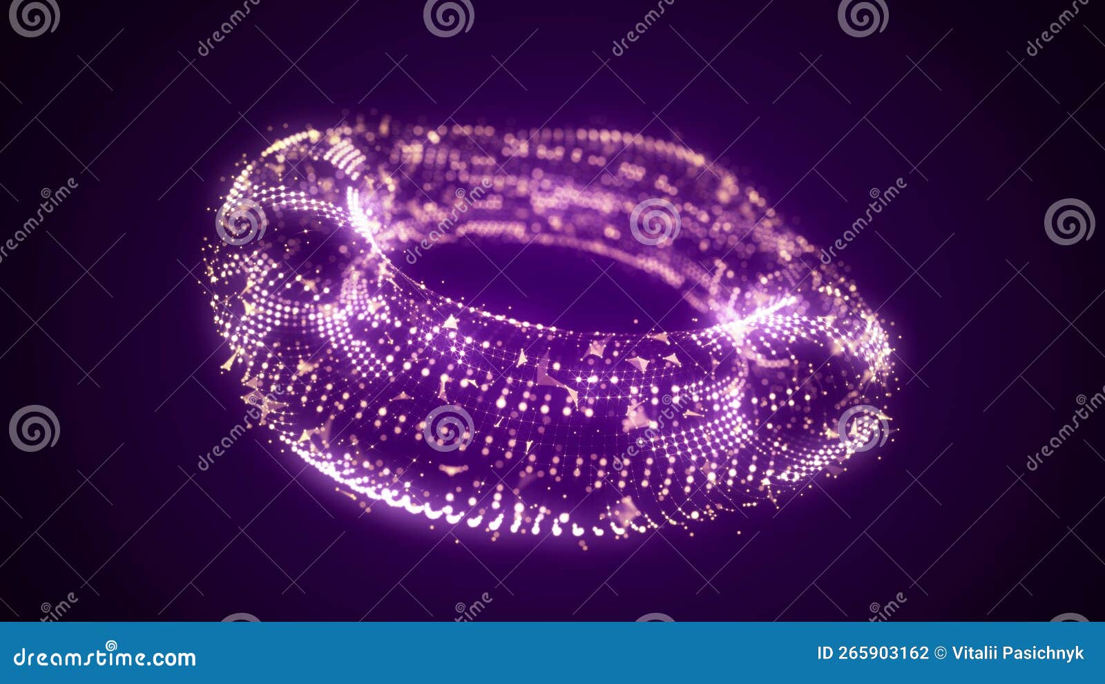 Futuristic Dynamic Wireframe Torus on a Purple Background. the Flow of ...