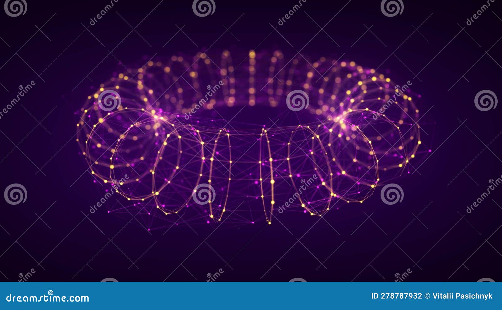 Futuristic Dynamic Yellow Wireframe Torus on a Purple Background. the ...
