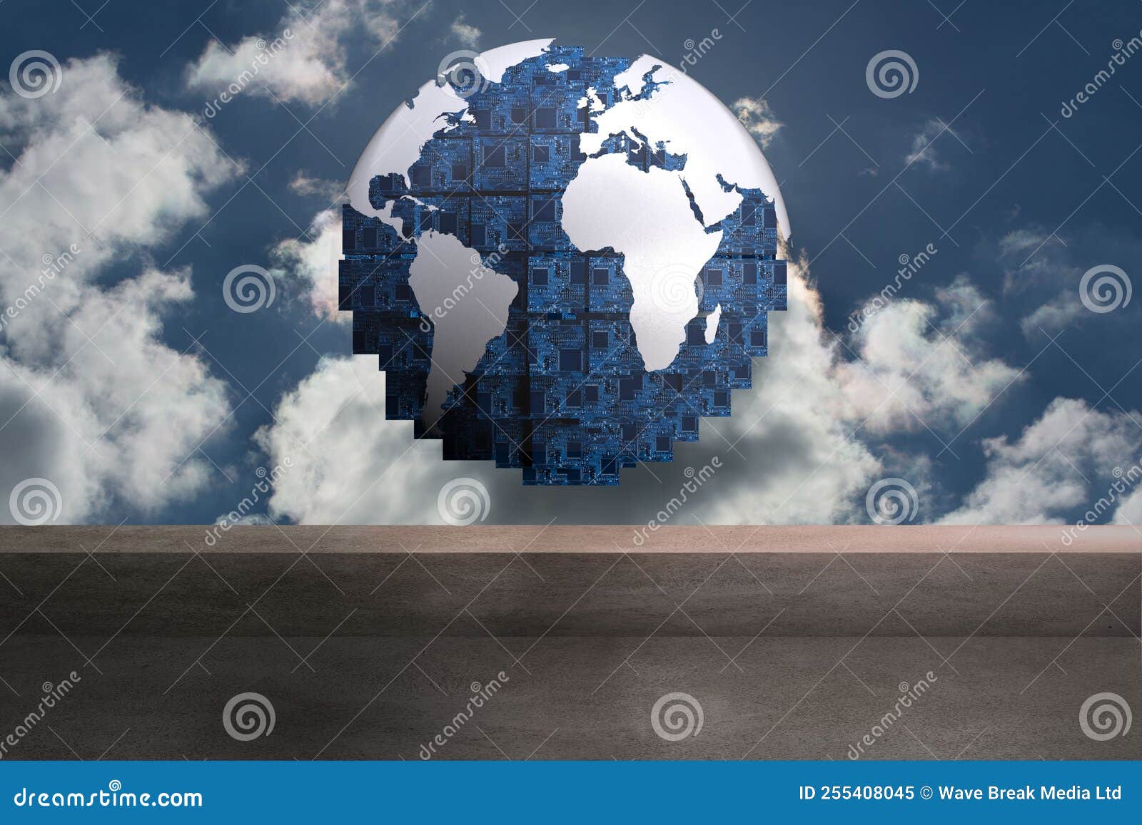 Futuristic Earth Floating in Sky Stock Illustration - Illustration of ...