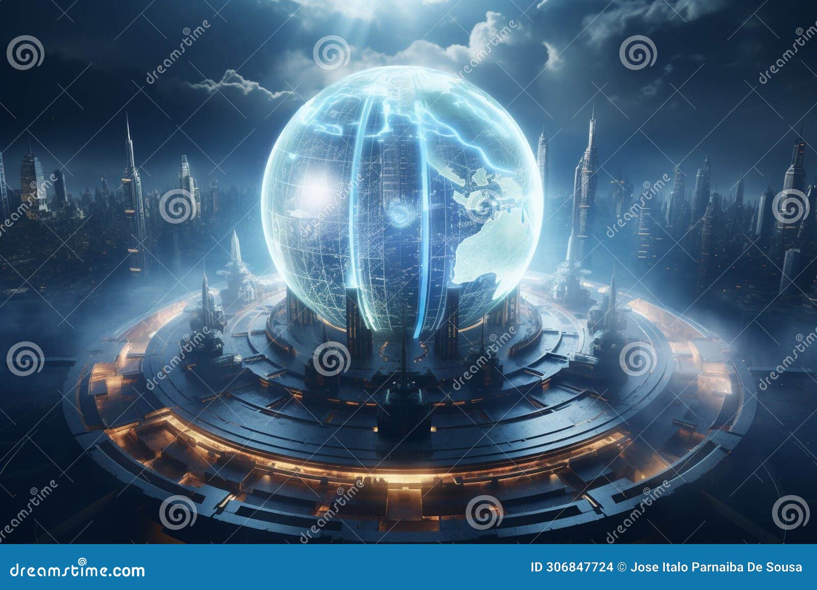 Futuristic Earth Illustration with Advanced. Generative Ai Stock ...