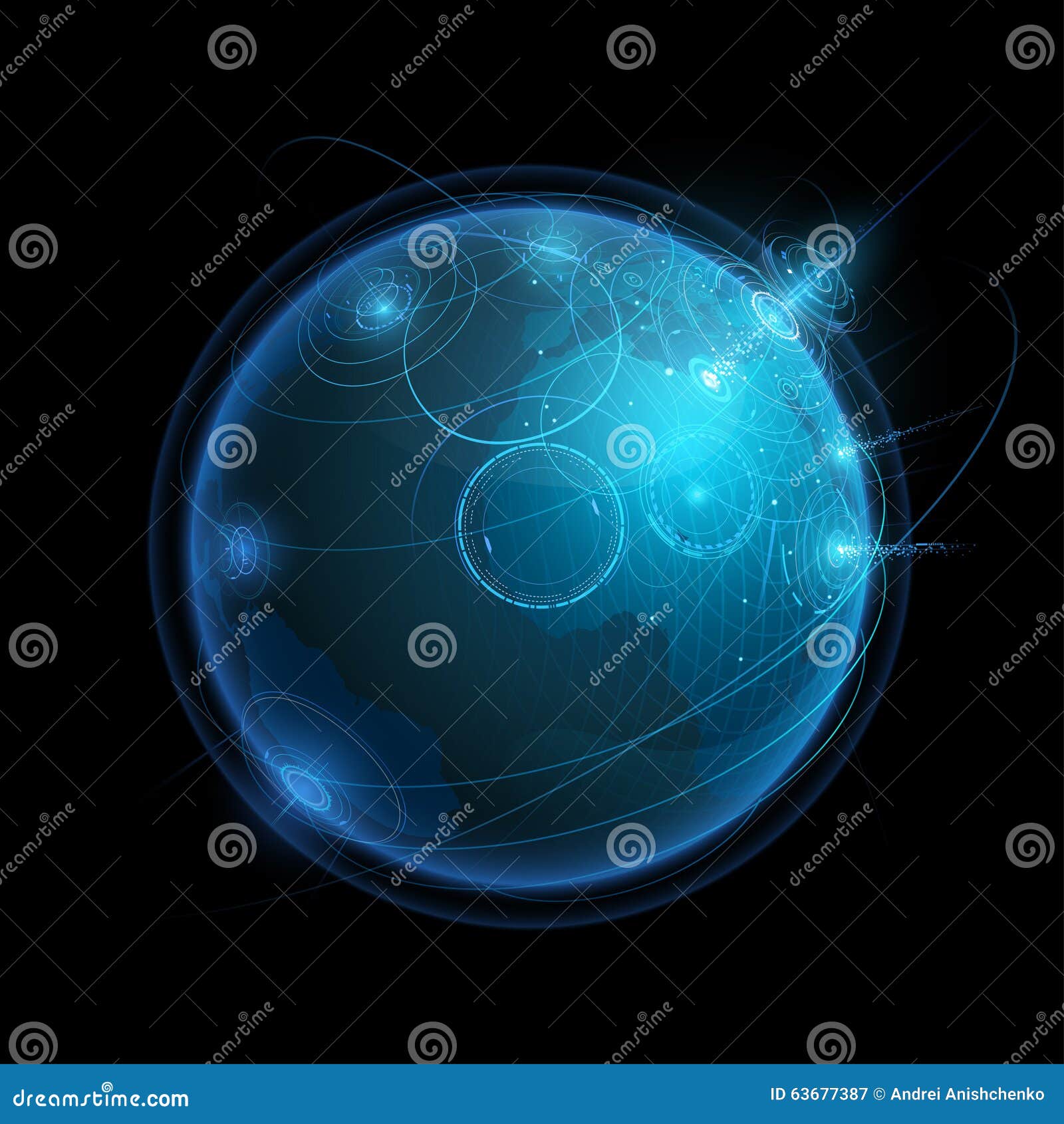 Futuristic Earth Map stock vector. Illustration of panel - 63677387