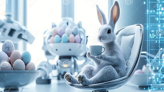 Futuristic Easter Bunny in High-Tech Setting , Happy Easter Stock Photo ...