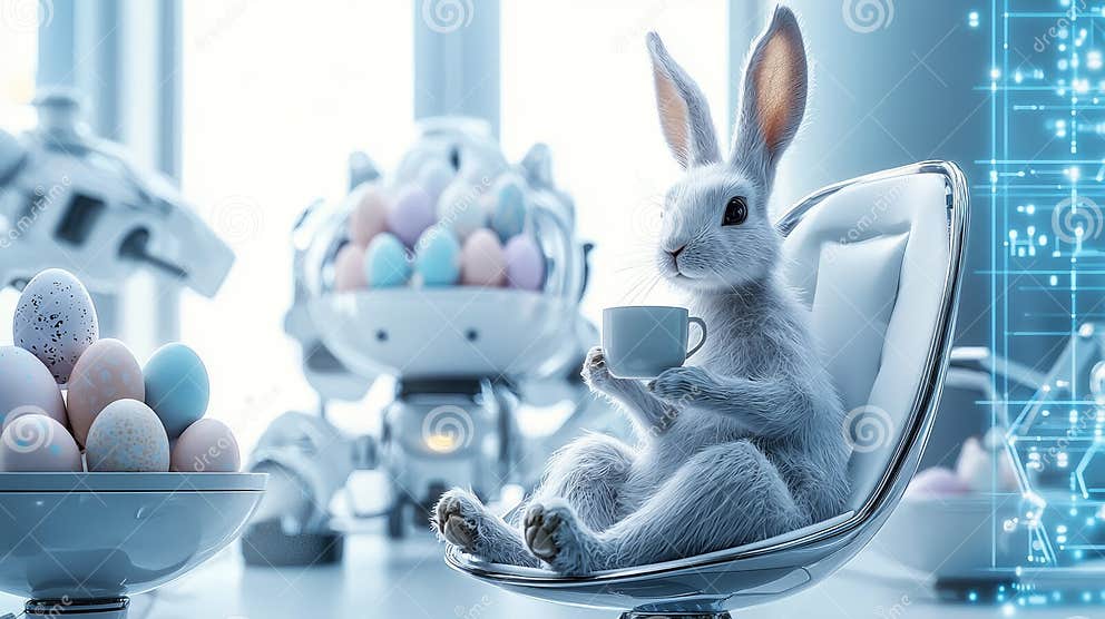Futuristic Easter Bunny in High-Tech Setting , Happy Easter Stock Photo ...