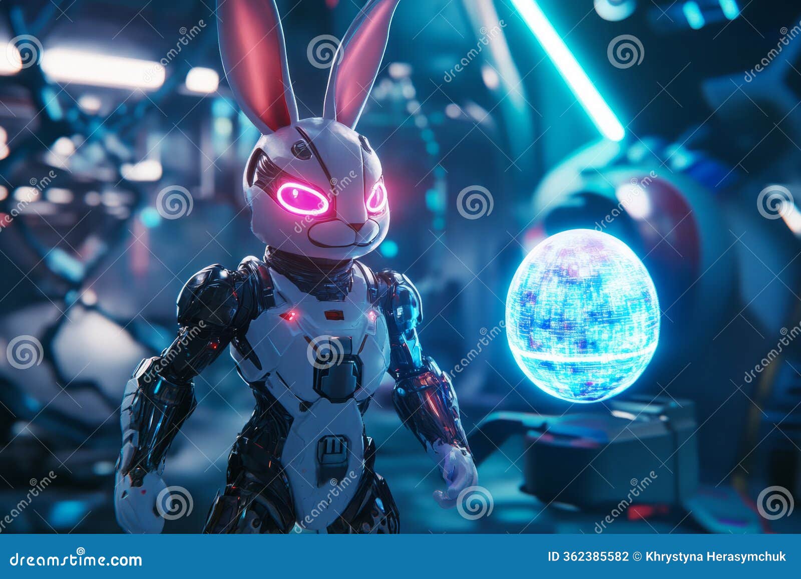 A Futuristic Easter Bunny with a Tech Suit and Neon Eyes, Standing in ...